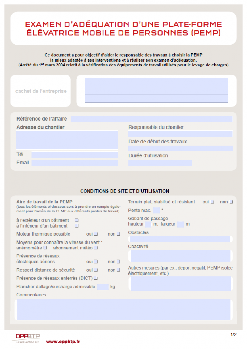 Examen d'adéquation d'une PEMP : je choisis une PEMP adaptée à mon ...